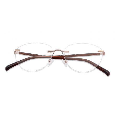 Rose Gold Brown Rimless Cat Eye SLEEK STEEL VC E13695-C1 Eyeglasses ...